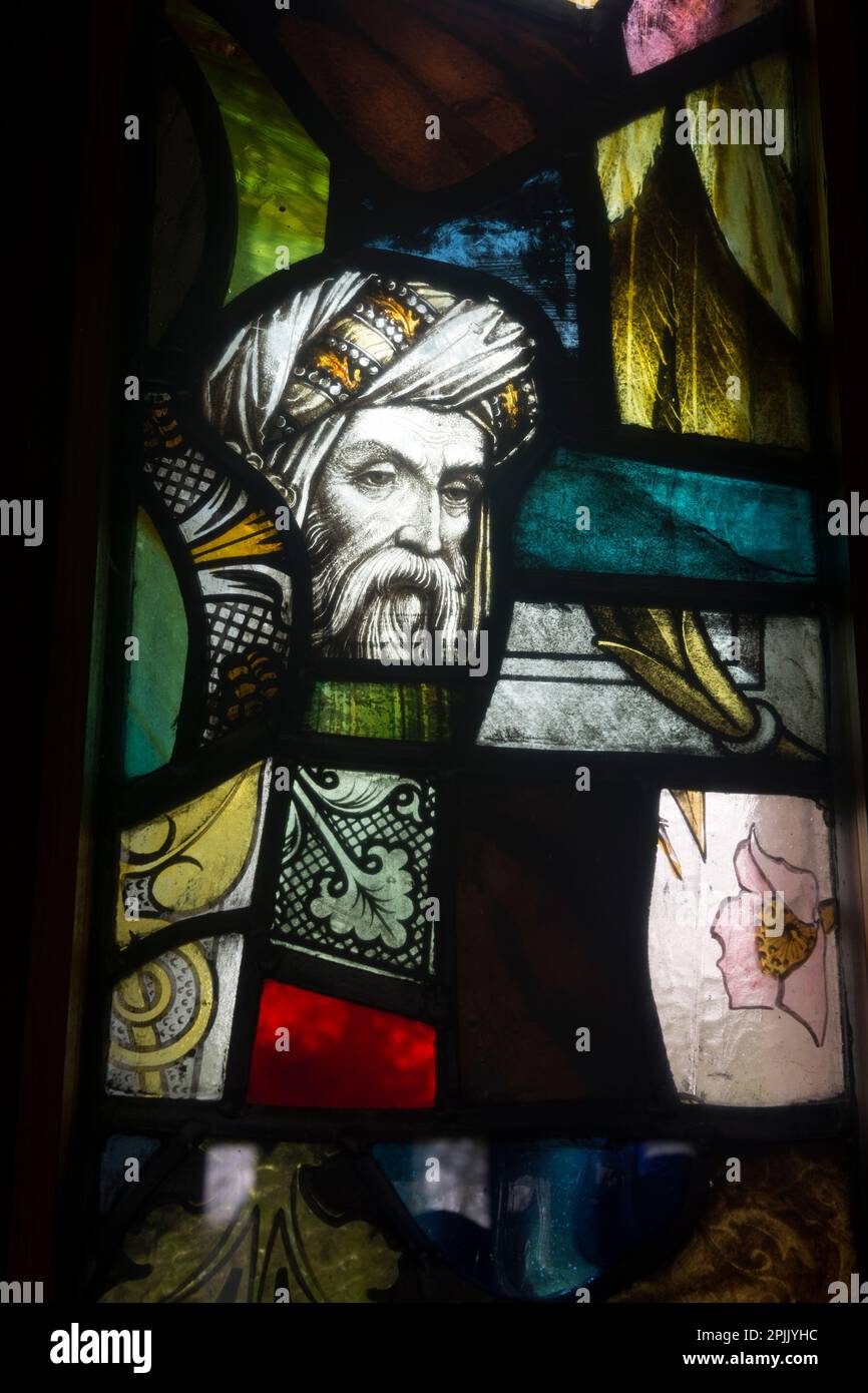 Stained Glass Fragments In A Window In The Meeting Room Of St Margaret`s Church Great Barr